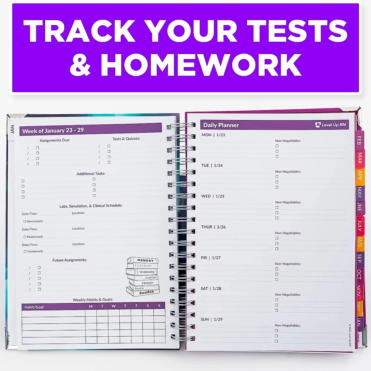 Nursing School Study Planner - Nursing Student Gifts - Fall/Spring Academic Year - Dates Start August 1, 2023 & Ends August 31, 2024