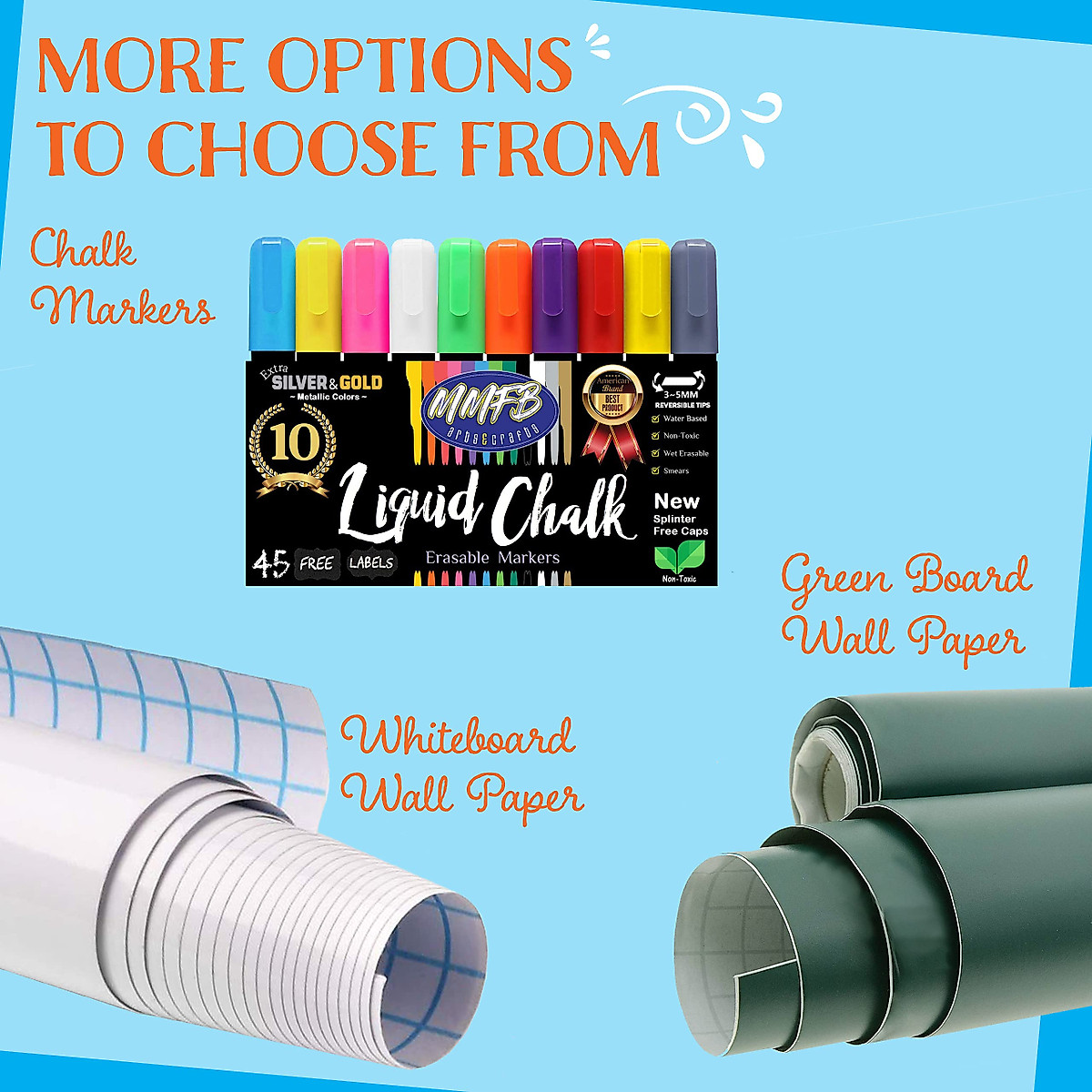 MMFB Black Board Sticker Dry Erase, Chalkboard Wallpaper Stick and Peel Adhesive Roll with 5 Chalks for Wall, Tables, Schools, Home (17.8" X 90.5", 1 Pack)