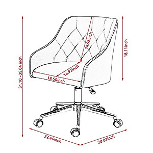 VANSPACE Velvet Desk Chair Vanity Chair for Makeup with Wheels and Back Home Office Chair Adjustable Rolling Swivel Chair for Bedroom Vanity Room Grey