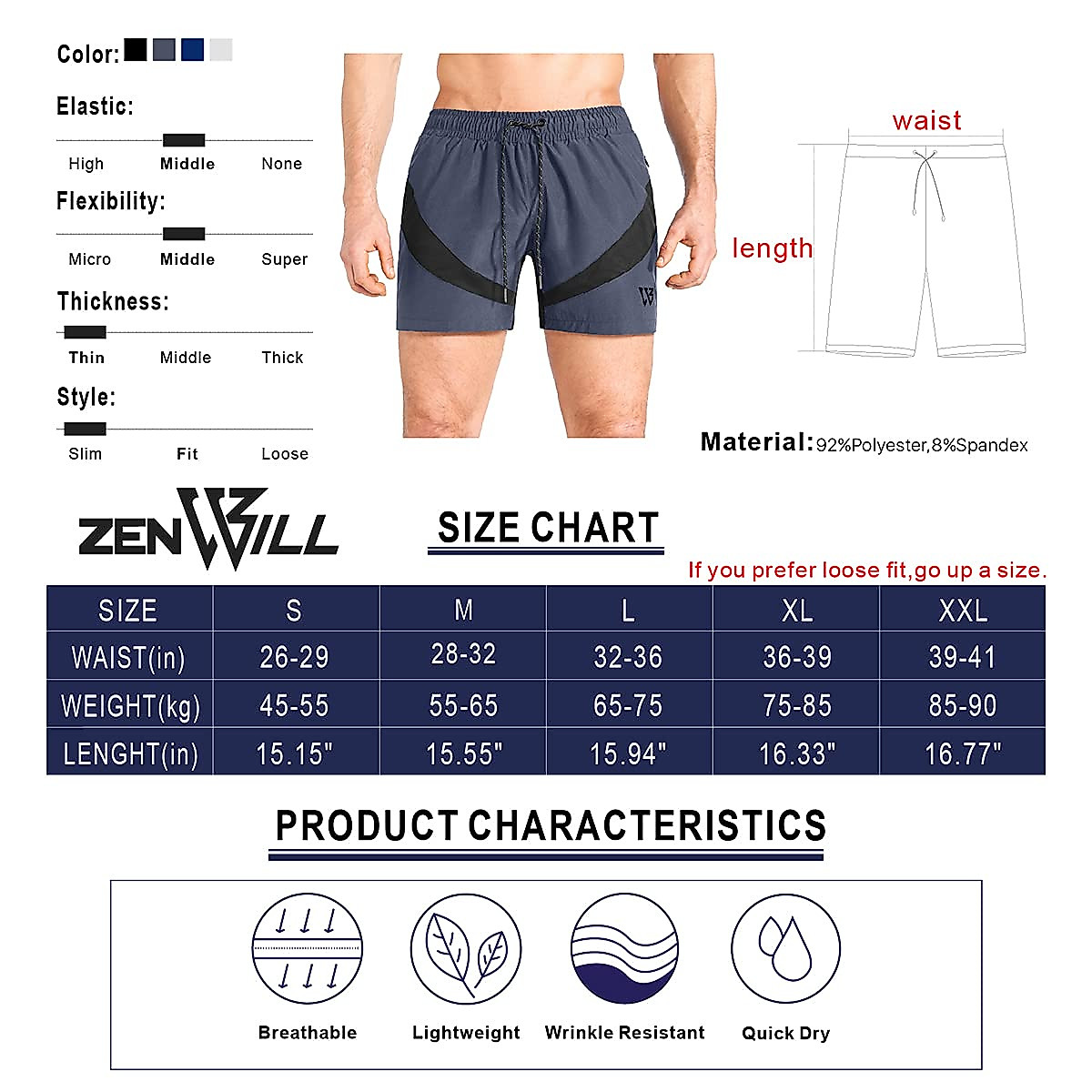 ZENWILL Mens 5" Lightweight V-Mesh Gym Workout Running Shorts with Zip Pockets (X-Large, Dark Gray)