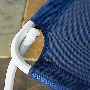 Outsunny Folding Lounge Chair, Portable Outdoor Chaise Lounge, Sun Tanning Chair with 4-Position Reclining Back, Armrests, Metal Frame and Mesh Fabric for Beach, Yard, Patio, Blue