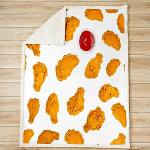 Feelyou Fried Chicken Fleece Throw Blanket Chicken Nuggets Print Sherpa Plush Blankets and Throws Soft Lightweight Flannel Fuzzy Blanket for Bed Sofa Couch 60"x80"