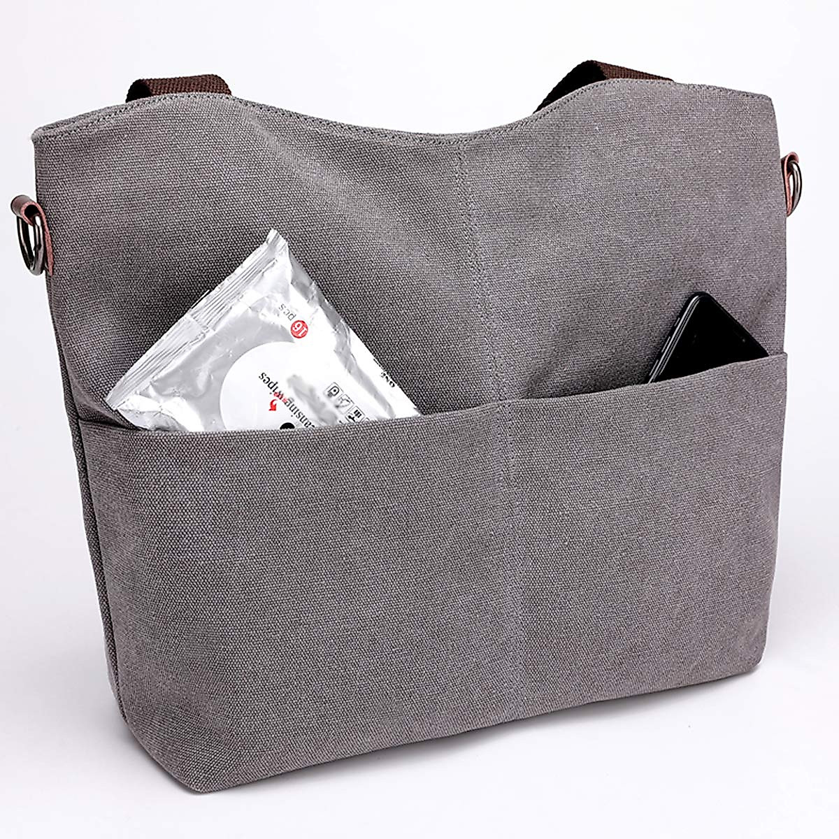 DOURR Hobo Handbags, Canvas Crossbody Bags for women Fashion Crossover Purse Cotton Shoulder Bag (Purple Coffee-01)