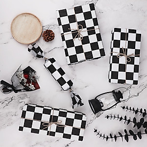 120 Sheets Checkered Tissue Paper Black and White Race Car Party Gift Wrapping Paper Black Plaids Art Tissue Paper for Racing Car Birthday Christmas Party Decorations, 14x20 inch