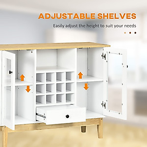 HOMCOM Wine Cabinet, Coffee Bar Cabinet with 12-Bottle Wine Rack, Drawer and Glass Doors, Kitchen Buffet Cabinet, White