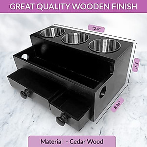 Hair Tool Organizer, Makeup Organizer, Gloss Black Wooden Hair Dryer Holder, Bathroom Countertop Blow Dryer Holder with Two Draws, Vanity Caddy Storage Stand for Accessories, Makeup, Toiletries