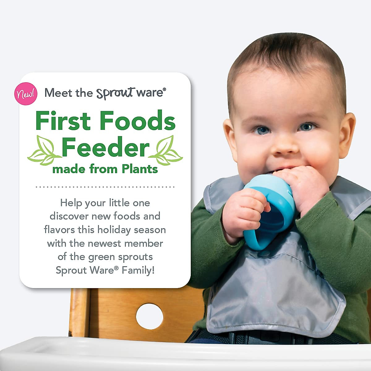 green sprouts Sprout Ware Plant-Plastic First Foods Feeder Made from Plants, Encourages Self-Feeding, Soft Silicone Bulb, Green