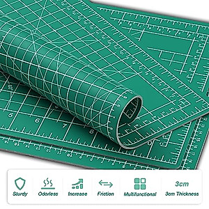 DIYSELF Self Healing Sewing Mat, 18" x 12" Rotary Cutting Mat for Craft, 5-Ply Double Sided Table Protector Cutting Mat for Sewing Fabric Quilting scrapbooking, A3, Green