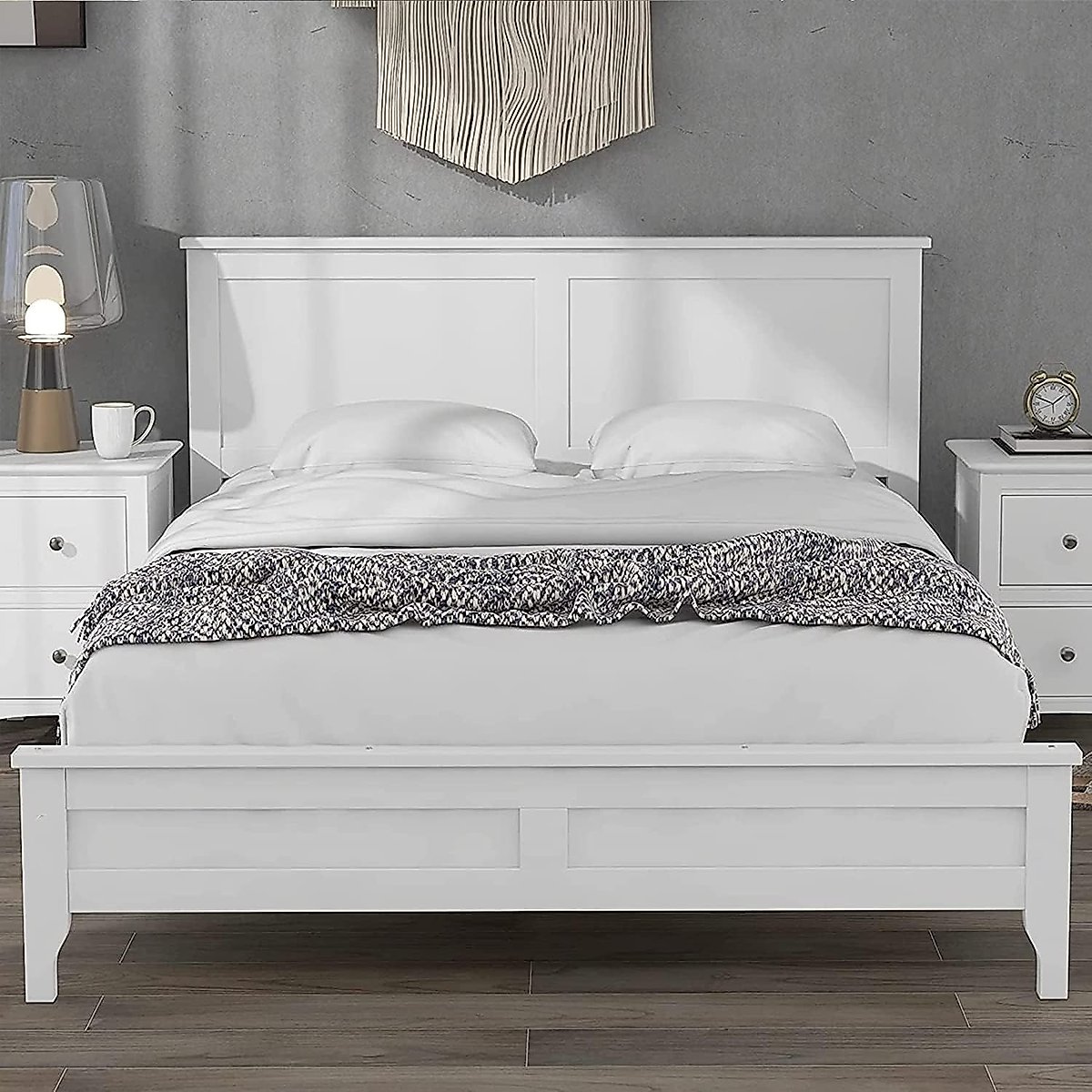MERITLINE Full Size Platform Bed Frame with Headboard/Solid Wood Foundation with Wood Slat Support/No Box Spring Needed/Easy Assembly/Rustic Pine (Full, White)