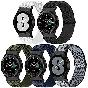 5 Pack No Gap Bands Compatible with Samsung Galaxy Watch 6/5/ 4 40mm 44mm/ Watch 5 Pro 45mm/Galaxy Watch 4/6 Classic 42mm 43mm 46mm 47mm, 20mm Elastic Nylon Sport Band for Women Men（GB）