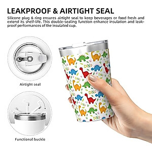 Colorful Cute Dinosaur Animal Lover Gifts - 12 oz Tumbler Stainless Steel Vacuum Insulated with Lid Travel Coffee Mug Tumbler Tea Cup