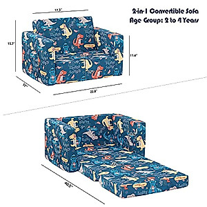 Ulax Furniture Kids Sofa Couch, Children Flip-Out Chair 2-in-1 Toddler Chairs Convertible Sofa to Lounger