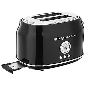 Frigidaire ETO102-BLACK, 2 Slice Toaster, Retro Style, Wide Slot for Bread, English Muffins, Croissants, and Bagels, 5 Adjustable Toast Settings, Cancel and Defrost, 900w, Black