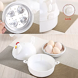 Microwave Oven Boiler Microwave Egg Steaner Poacher Cooker Boiler Steamer Gadgets Cook Soft and Hard Boiled Egg, Chicken Shape, For 4 Eggs Kitchen White