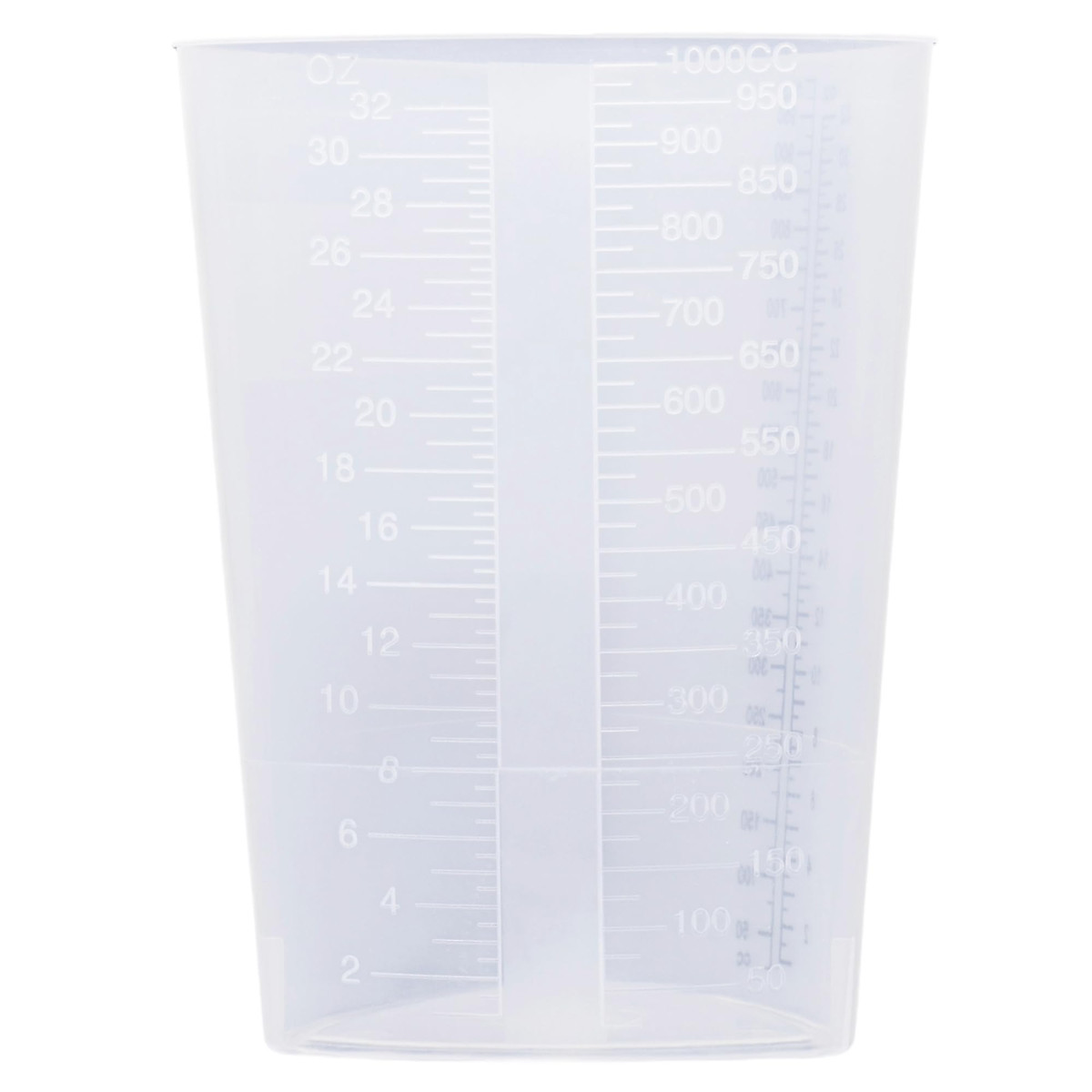 Plastic Graduated Triangular Intake Output Container [5 Pack] 32 Ounce Three-Sided Translucent Laboratory Beaker for Measuring and Mixing - Clear Markings in oz and cc - for Specimen, Paint and Epoxy