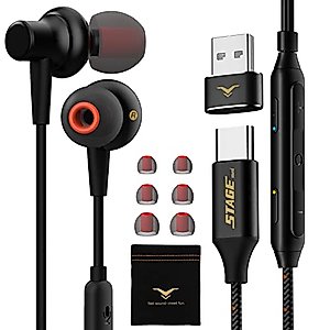 USB C Headphone, Type C Earphones with 7.1 Surround & Mute Button, HiFi Stereo Wired Earbuds with Microphone for Samsung Galaxy S22 S21 Ultra 5G S20 FE Z Flip 4 A53 Note 20, PC Computer Laptop Gaming