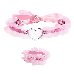 MILAKOO Pink Wedding Lace Heart Floral Choker Necklaces Adjustable&Strecth Lace Bracelet for Bridal