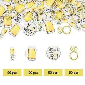 200 Pieces Brews Before I Dos Confetti, Bubbles and Brews Bridal Shower Decorations with Gold Glitter Diamond Ring Confetti, Bubbly Bachelorette Engagement Party Supplies