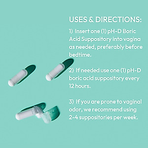 pH-D Feminine Health - 600 mg Boric Acid Suppositories - Woman Owned - for Vaginal Odor Use - 12 Count
