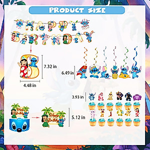 Stitch Birthday Decorations, Stitch Party Supplies Include Banner, Ballons, Tablecloth, Backdrop, Cake Toppers, Hanging Swirls, Cute Lilo Party Decorations for Birthday Party