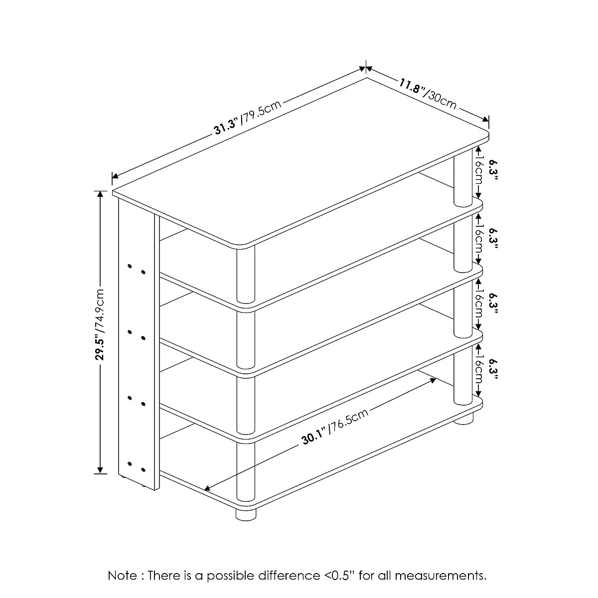 Furinno Turn-N-Tube 5 Tier Wide Shoe Rack, Americano, Stainless Steel Tubes