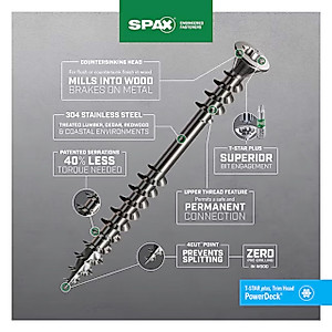 SPAX #10 x 2-1/2" Exterior Trim Head Stainless Steel Wood Deck Screws Powerdeck Torx T-Star Plus (83 EA) 1 LB Bit Included Double Threaded Rust Resistant