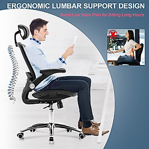 Ergonomic Mesh Office Chair for Tall People, High Back Mesh Chair with Adjustable Flip Up Armrest & 2D Headrest &, 135°Tilt Function, Mesh Seat, Swivel Executive Task Chair for Home 350lb