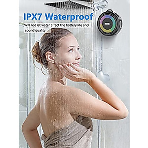 PEYOU IPX7 Waterproof Speaker, Bluetooth Shower Speaker 5.0 Waterproof with Suction Cup, Playtime RGB Lights, 360° Surround Sound Rich Bass for Outdoors, Mini Speaker for Beach/Hiking/Travel/Pool