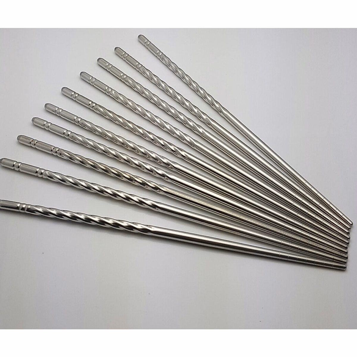 10 Pcs (5 Pairs) High Quality Spiral Design Silver Stainless Steel Chopsticks