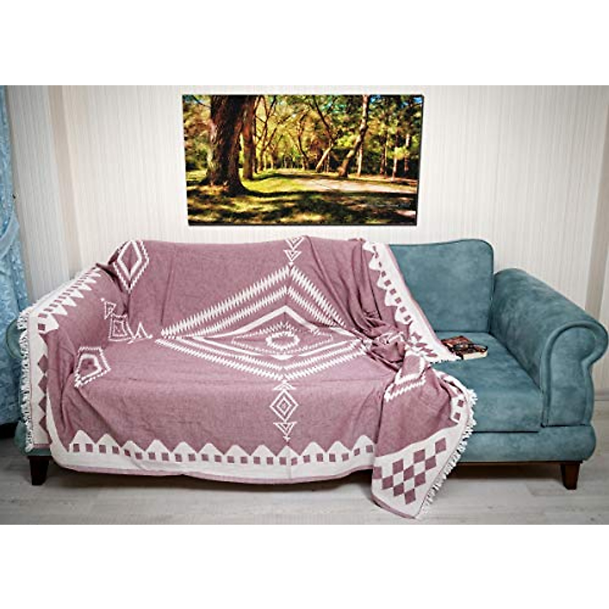 Bersuse 100% Cotton Bahamas XL Throw Blanket Turkish Towel - 75x90 Inches, Burgundy