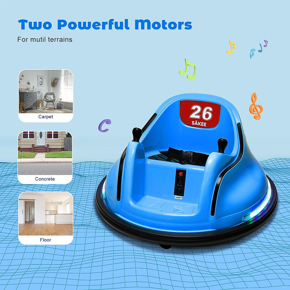 Bumper Car for Kids 12V with Remote Control Flashing Lights Music DIY Stickers for 1.5+ Baby Toddlers Children Electric Ride on Cars Vehicle Toys 66 LBS Weight Capacity, Passed ASTM Test (Blue)