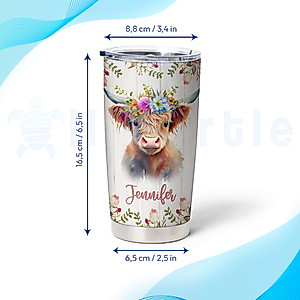 Hyturtle Personalized Gifts For Highland Cow Lover - Birthday Christmas - Just A Girl Who Loves Highland Cows Custom Name Stainless Steel Tumbler 20oz With Lid - Animal Lover Gifts For Her Women Girl