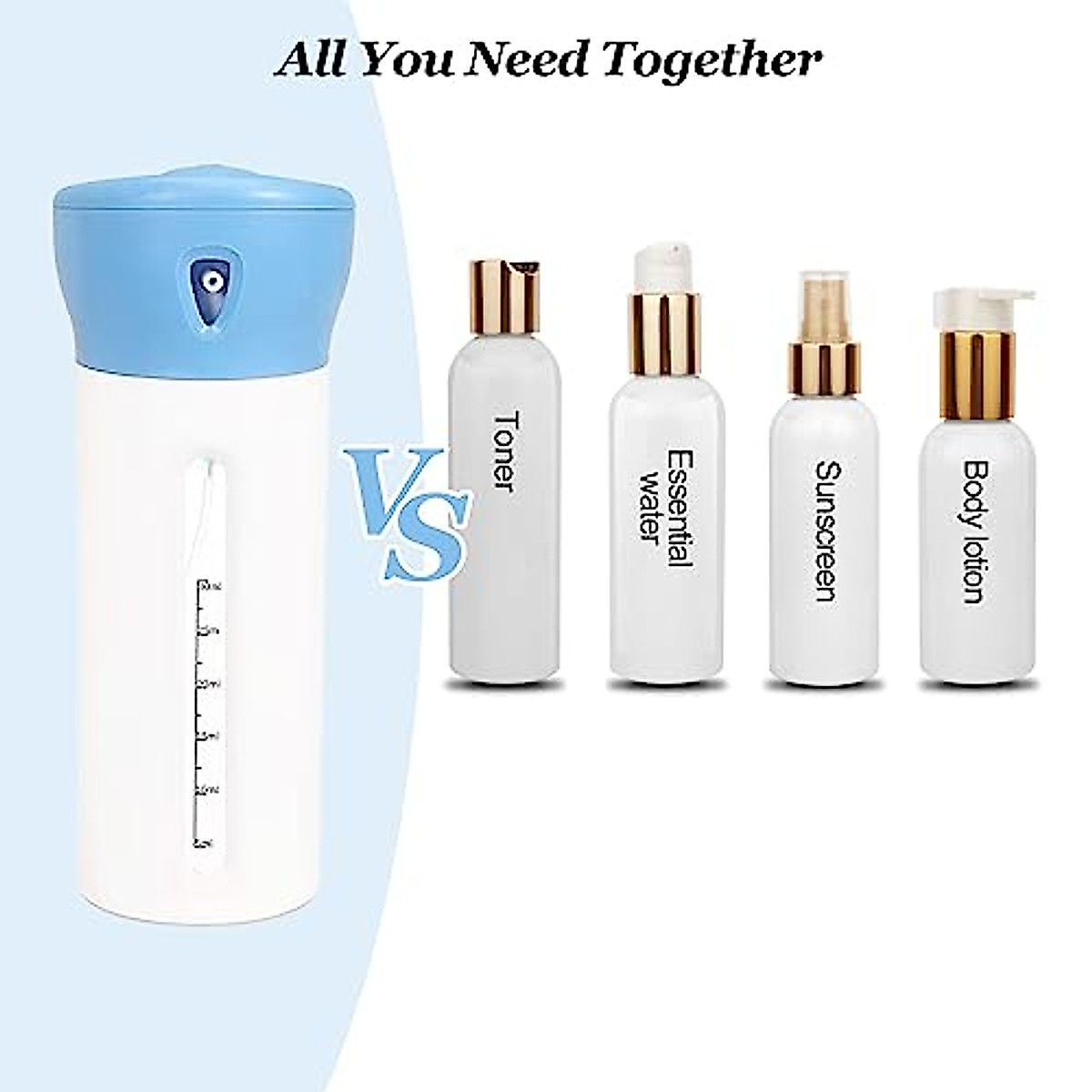 Harewu 4 in 1 Travel Liquid Dispenser Container, Portable Travel Leak Proof Container with 4 Liquid Dispensing Bottles.for Toiletries, Shampoo,Conditioner,Lotion,Shower Gel, Cosmetics (Blue)