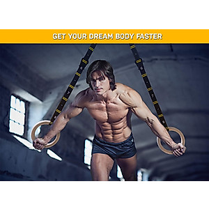 Double Circle 1.25 Inch Wood Gymnastics Rings for Bodyweight Training - Home Gym Workouts and Olympic Exercises - Slip Resistant Grip Strength - 32mm (Rings Only)