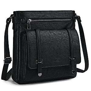 Crossbody Bags for Women Leather Purses: Fashion Women's Shoulder Handbags Medium Size Travel Ladies Cross Body Bag (Black)