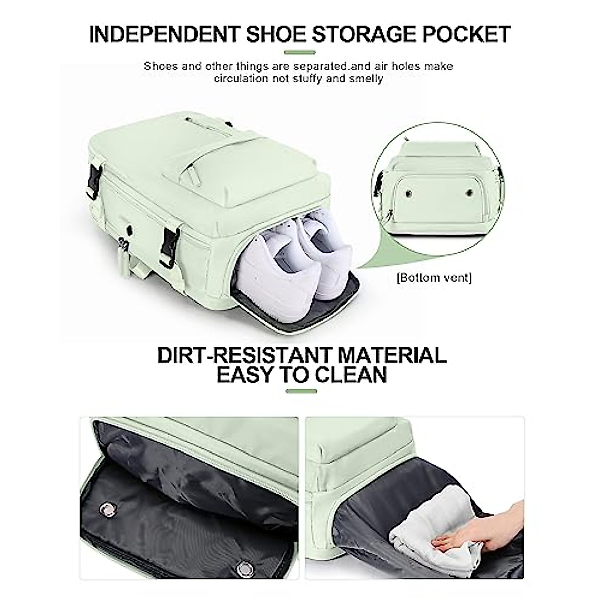 Large Travel Laptop Backpack, Expandable Flight Approved Backpack, Carry on Backpack for Women, Waterproof 17inch Laptop Hiking Backpack with Shoe Compartment, Mint Green