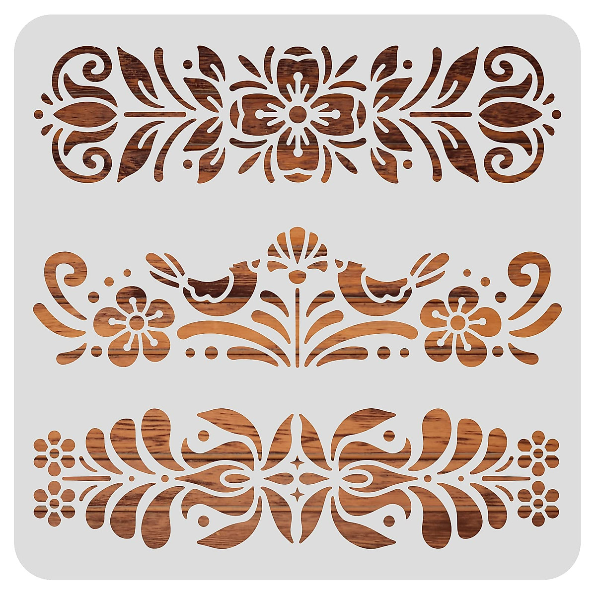 BENECREAT Plastic Folk Decorative Painting Stencil Templates, 12x12inch Floral Pattern Scandinavian Style Reusable Drawing Stencils for DIY Art Craft Wall Canvas Furniture
