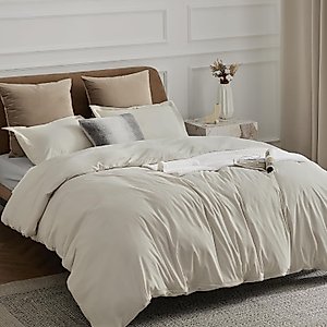 Bedsure Linen Duvet Cover Oversized Queen Size - Soft Double Brushed Duvet Cover for Kids with Zipper Closure, 3 Pieces, Includes 1 Duvet Cover (98"x98") & 2 Pillow Shams, NO Comforter
