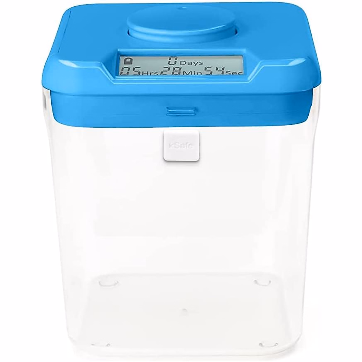 Cell Phone Lock Box with Timer - Phone Jail Timed Lock Box - KSafe Time Lock Box for Snacks, Food & Cell Phones - Phone Safe Box with Timer & Snack Lock Box (Medium, Blue Lid + 5.5” Clear Base with Access Port)