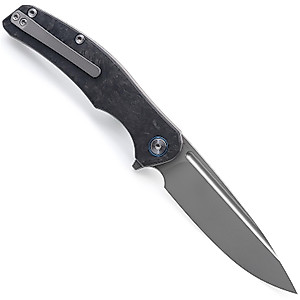 Miguron Knives M Velona Flipper Folding Knife,3.5" M390 Blade Sandblasting Titanium Handle With Carbon Fiber, Camping Hiking Pocket Knife MGR-613GYS