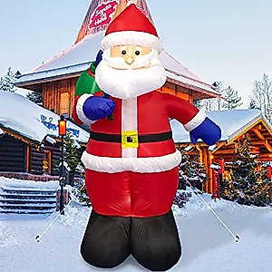 8FT Tall Christmas Santa Inflatables Outdoor Decorations, Inflatable Santa Claus with Gift Bag Built-in LED Lights Blow Ups Yard Decoration Décor for Holiday Xmas Party Indoor Garden Lawn Patio