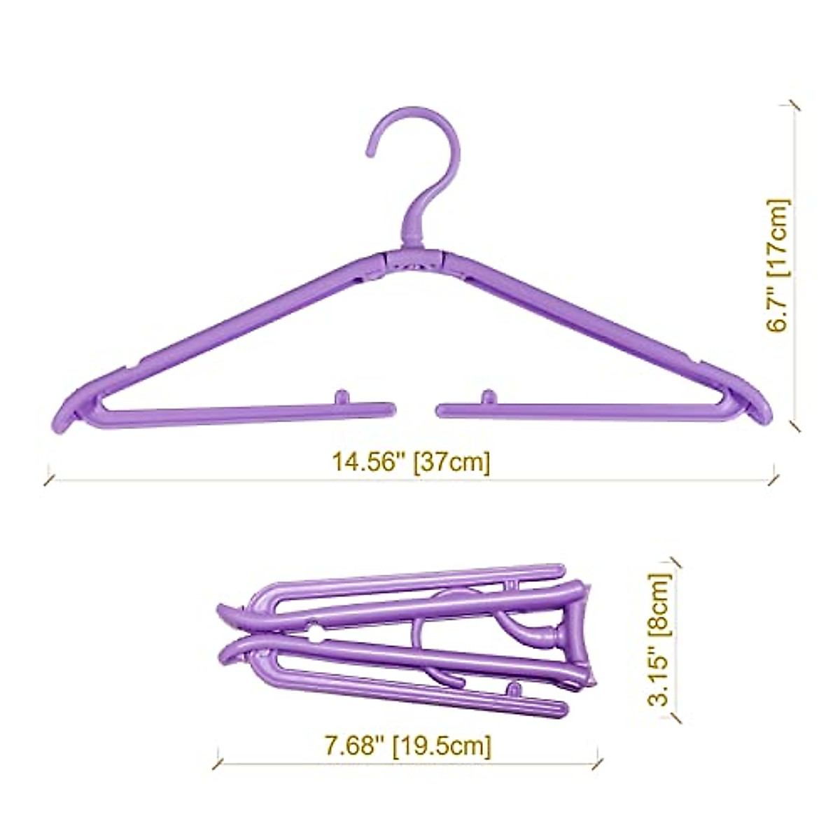 Fineget Travel Hangers with Clips Foldable Plastic Clothes Coat Shoes Socks Shorts Skirt Shirt Hangers Non Slip Heavy Duty Hangers Purple 4 PCS + 8 Clips
