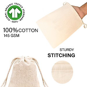 Eco Green Textiles Organic Cotton Bags, Biodegradable and Reusable Premium Quality Muslin Drawstring Bags (Pack of 25 - Size 5" X 8" -M)