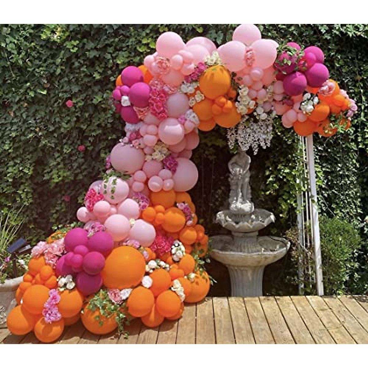 Enanal Hot Pink Orange Balloon Garland Arch Kit, 158pcs Pink Orange and Chrome Metallic Gold Balloons for Birthday Baby Shower Tropical Party Supplies Summer Party Decorations (Hot Pink)