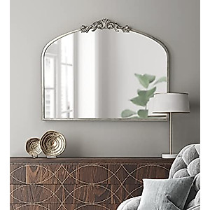 Kate and Laurel Arendahl Ornate Traditional Arched Mirror, 36 x 29, Silver, Decorative Baroque Style Arched Wall Mirror with Wide Frame and Ornamental Crown
