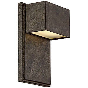 Possini Euro Design Lyons Modern Box-Shape Outdoor Wall Light Fixture LED Bronze Black 8" LED Frosted Lens Downlight for Exterior House Porch Patio Outside Deck Garage Yard Front Door Garden Home