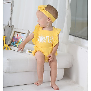 Detigee Baby Girl 1st Birthday Bodysuit Infant Backless Outfit (Yellow Sun, 12-18 Months)