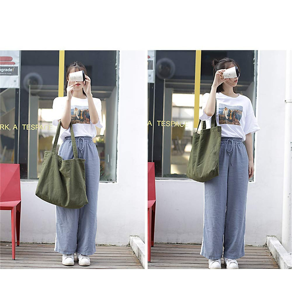 BOBILIKE Women Shoulder Bags Canvas Tote Bag Handbag Work Bags, Green