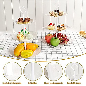 10 Pcs Cake Stand White Plastic Dessert Table Stand Set 4 Pcs 3 Tire Cupcake Display Stands Cookie Tray Rack Serving Tray Cake Display Tower and 6 Pcs Dessert Trays for Wedding Baby Shower Tea Party