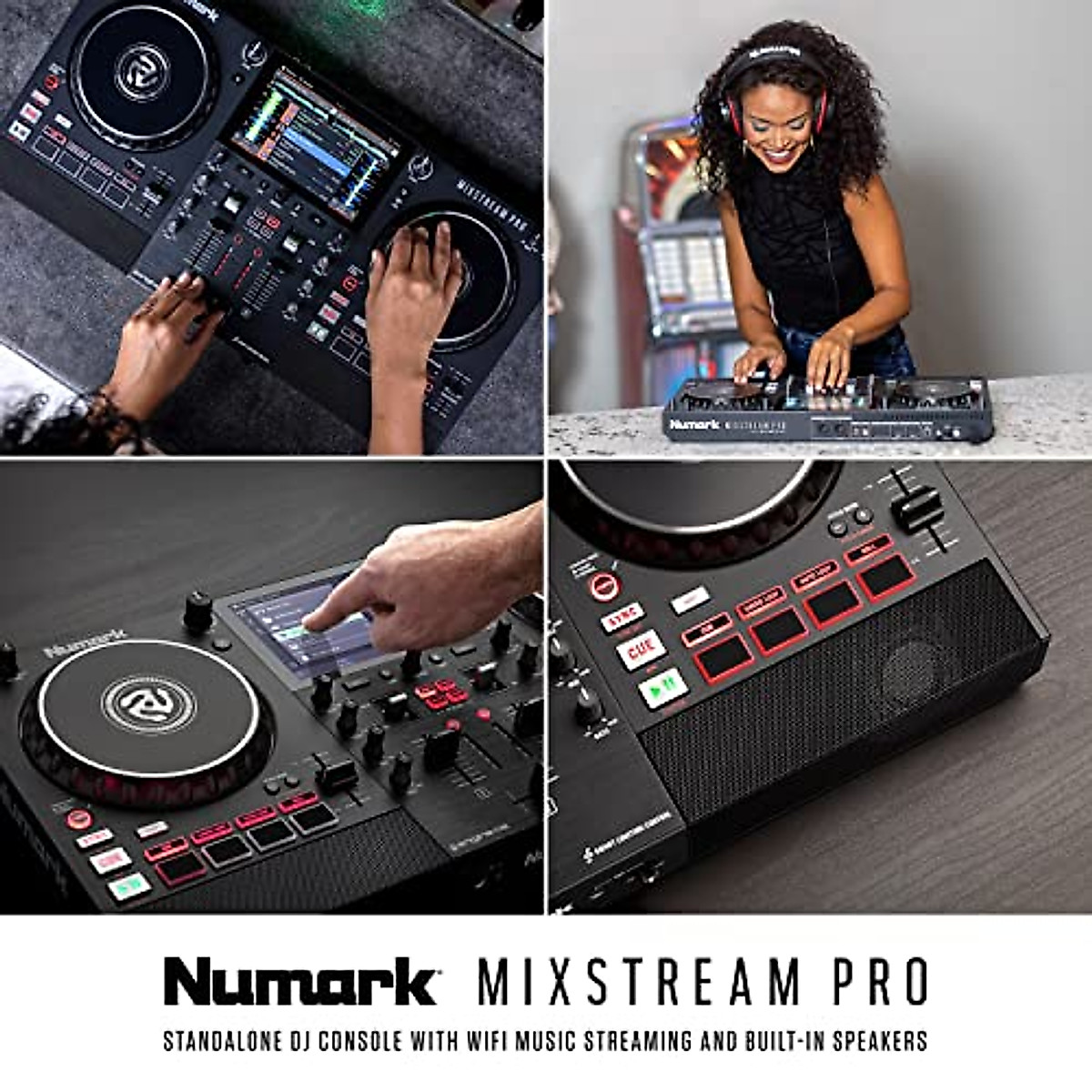 Numark Mixstream Pro Standalone System with Speakers, 7” Touch Screen, WiFi Streaming, 2 Channels & FX